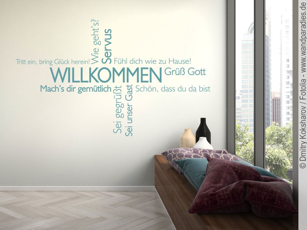 Wandtattoo Willkommen | moderne Wortwolke für den Flur Wandtattoo Willkommen | moderne Wortwolke für den Flur